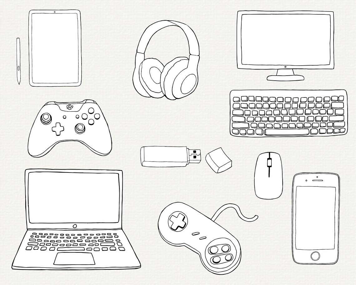 Technology SVG Bundle, Smart Phone, Laptop, Video Game, Simple Outline ...