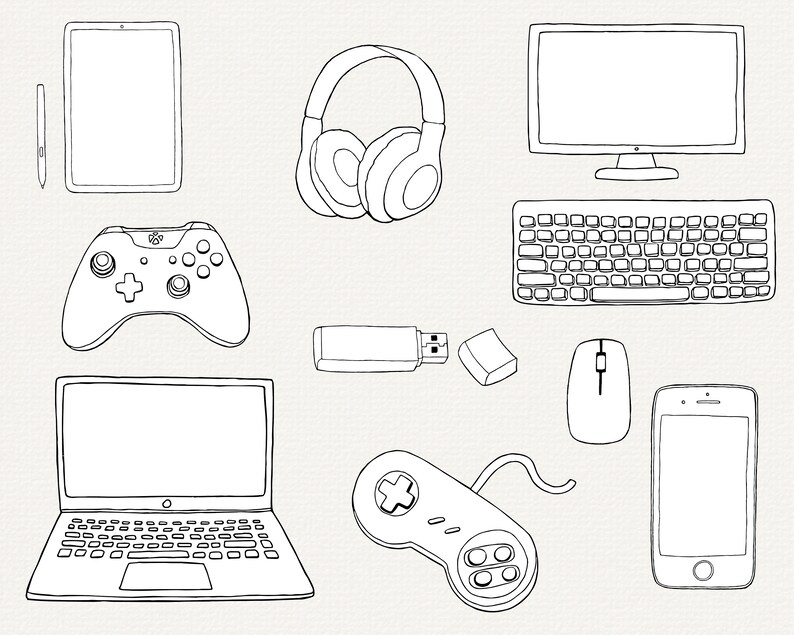 Technology SVG Bundle, Smart Phone, Laptop, Video Game, Simple Outline ...