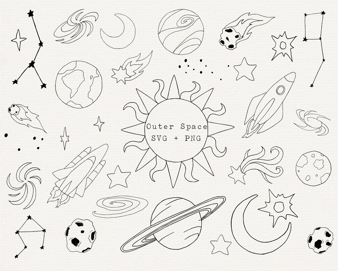 Outer Space SVG, Space Clipart, Celestial SVG, Simple Black Outline ...