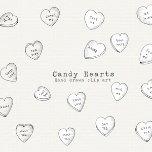 Valentines Candy Hearts Clip, Candy Hearts Clipart, Black and White ...