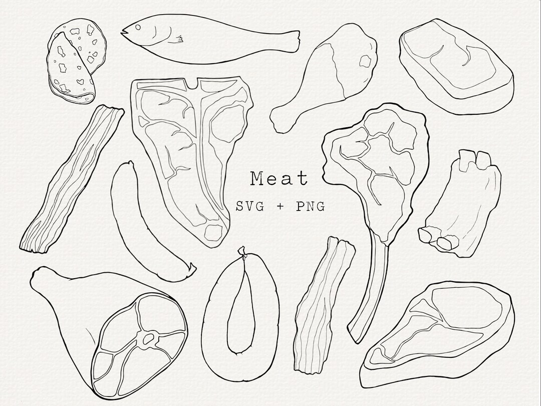 Meat SVG, Butcher Clip Art Illustration, BBQ Vector Line Art, Steak ...