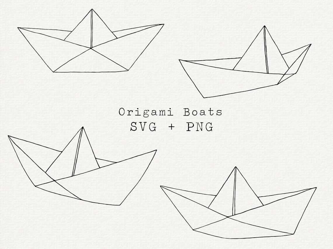 Origami Boat Line Art, Minimalist Paper Boat Clipart (SVG, PNG Cut ...