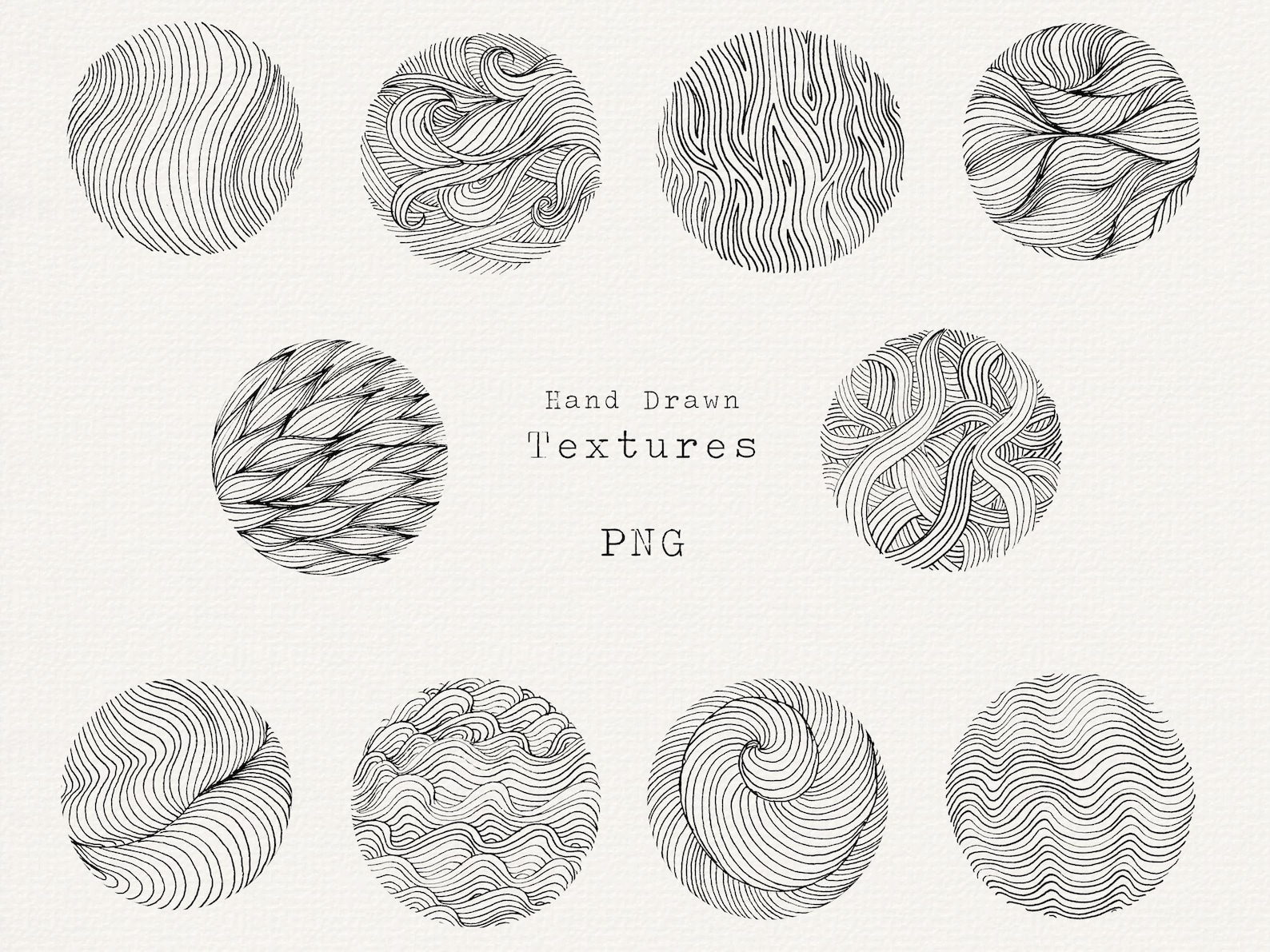 Hand Drawn Line Art Textures - Abstract PNG Graphics (digital Download ...