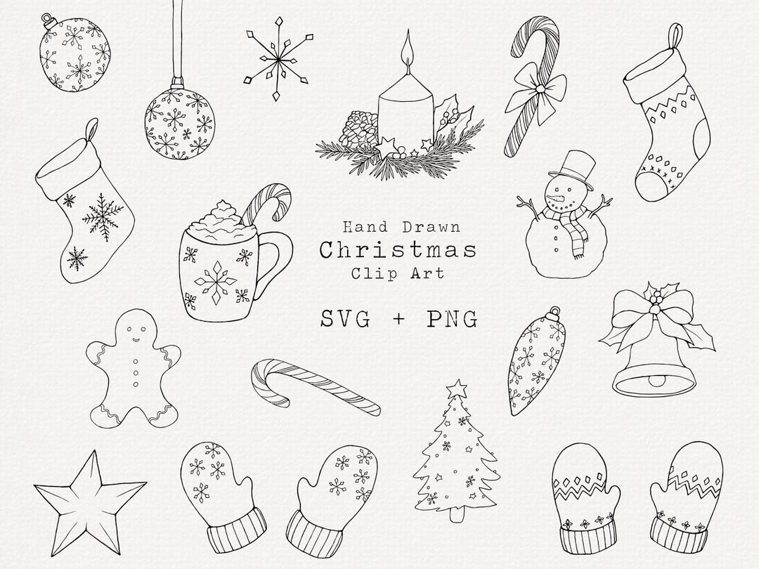 Hand Drawn Christmas Clip Art - SVG & PNG Graphics - Etsy