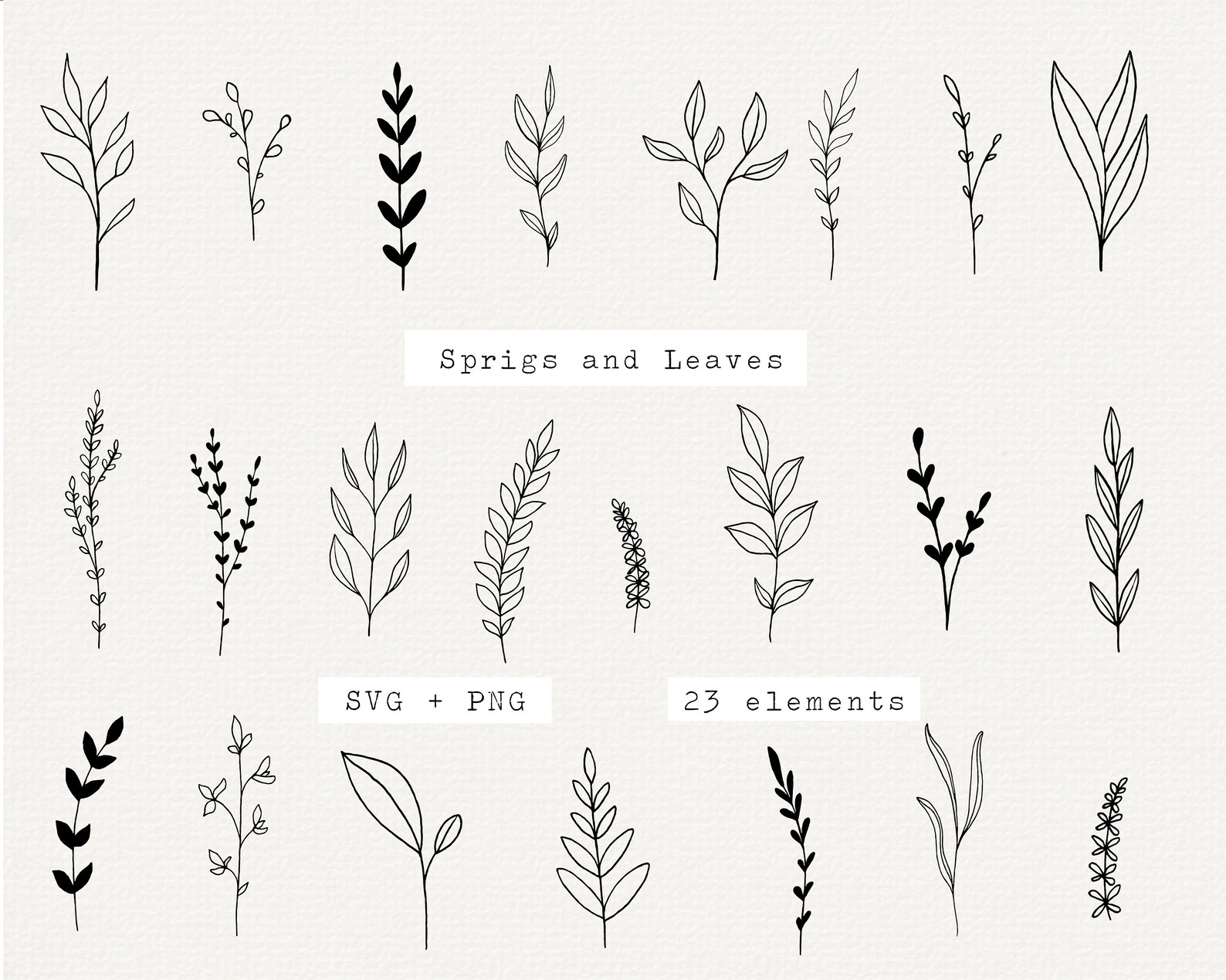 Botanical SVG Bundle Hand Drawn Sprig and Leaf Black Leaf - Etsy Australia