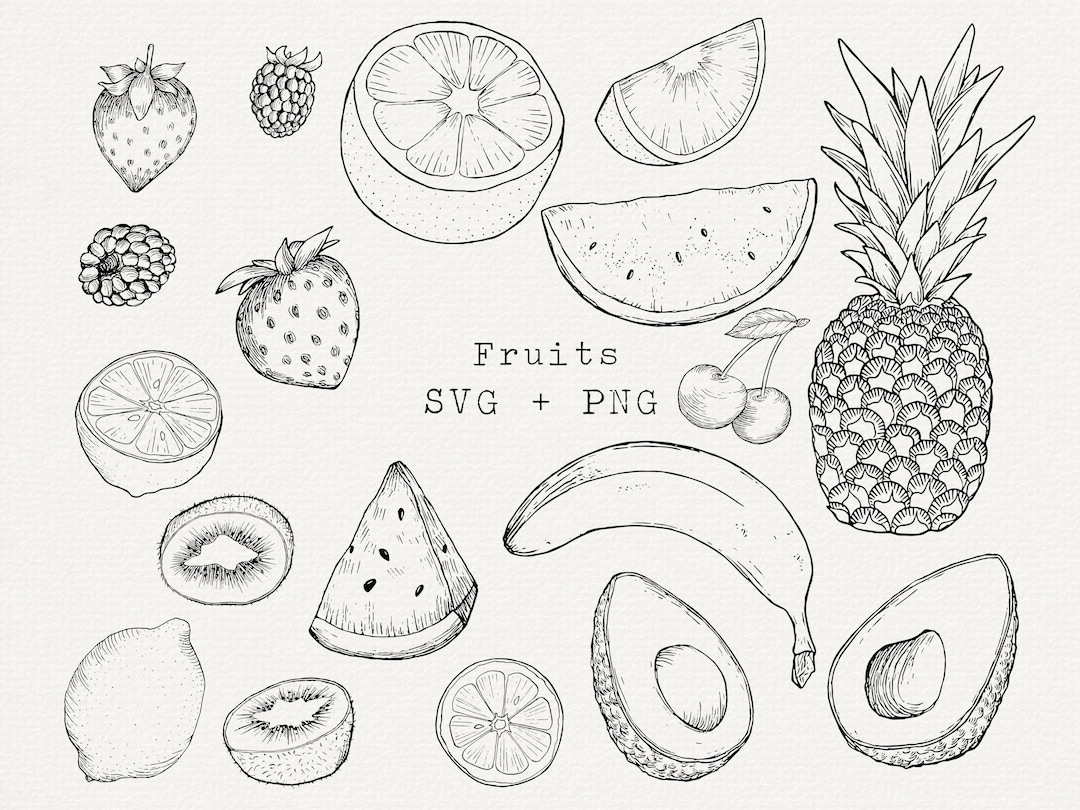 Fruit SVG, Summer Fruit Clipart, Banana, Pineapple, Kiwi, Avocado ...
