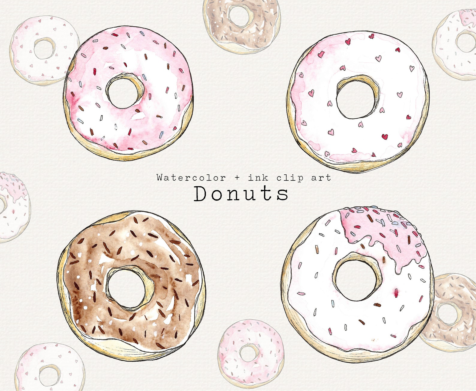 Watercolor Donuts Clipart Bakery Clipart Watercolor - Etsy
