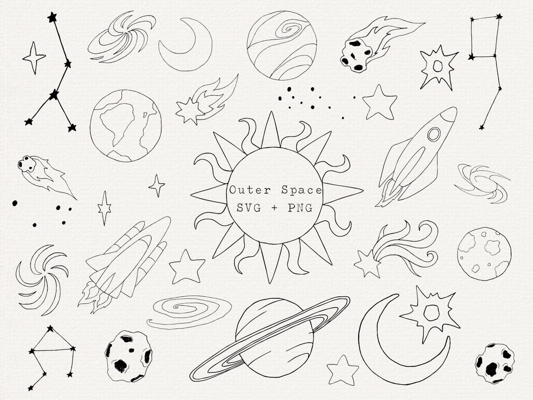 Outer Space SVG, Space Clipart, Celestial SVG, Simple Black Outline ...