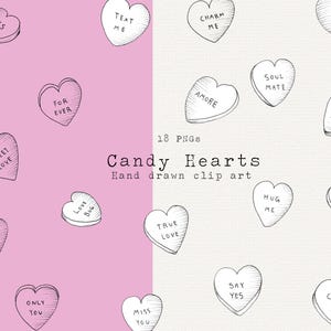 Valentines Candy Hearts Clip, Candy Hearts Clipart, Black and White ...
