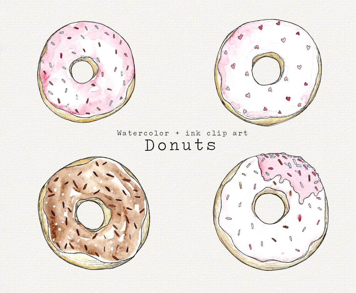 Watercolor Donuts Clipart Bakery Clipart Watercolor - Etsy