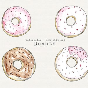 Watercolor Donuts Clipart, Bakery Clipart, Watercolor Doughnut, Dessert ...