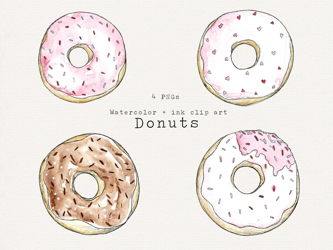 Watercolor Donuts Clipart, Bakery Clipart, Watercolor Doughnut, Dessert ...