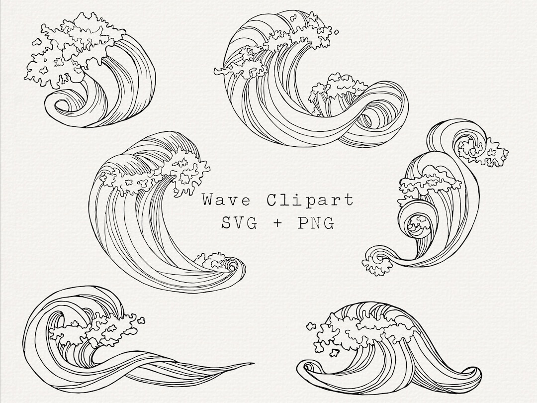 Wave SVG, Ocean Clipart, Wave Line Art Digital Download, Hand Drawn ...