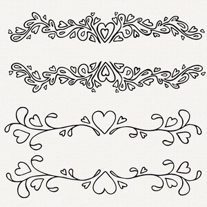 Heart Shaped Dividers SVG Bundle, Valentine Doodle Border, Hearts ...