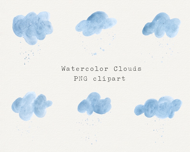 Cloud Clipart Watercolor Clouds Spring Rainclouds Colorful - Etsy