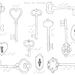 Vintage Key Clip Art, Hand Drawn Keys Clipart, Line Art, Heart Key ...