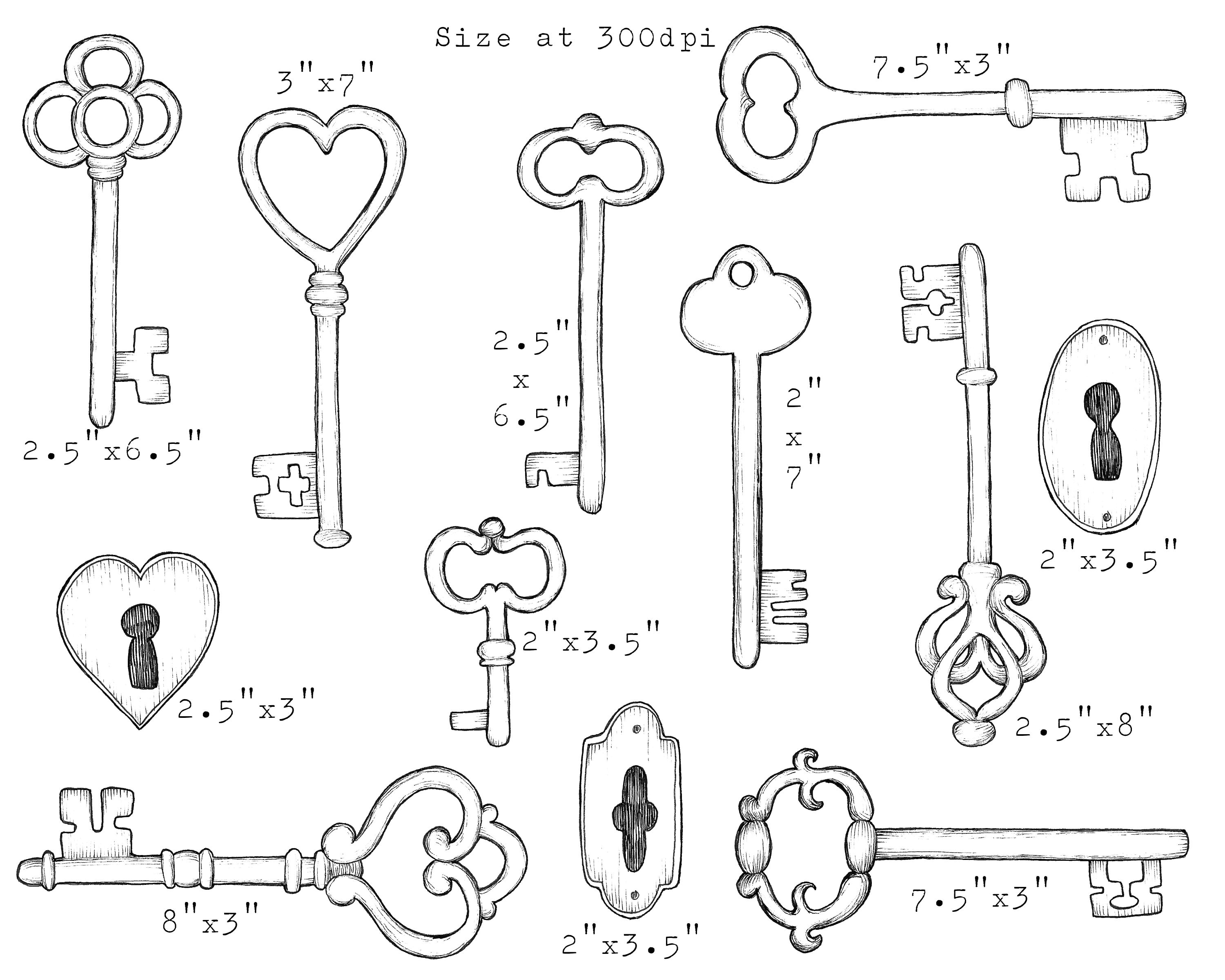 Ornate Skeleton Key Drawing