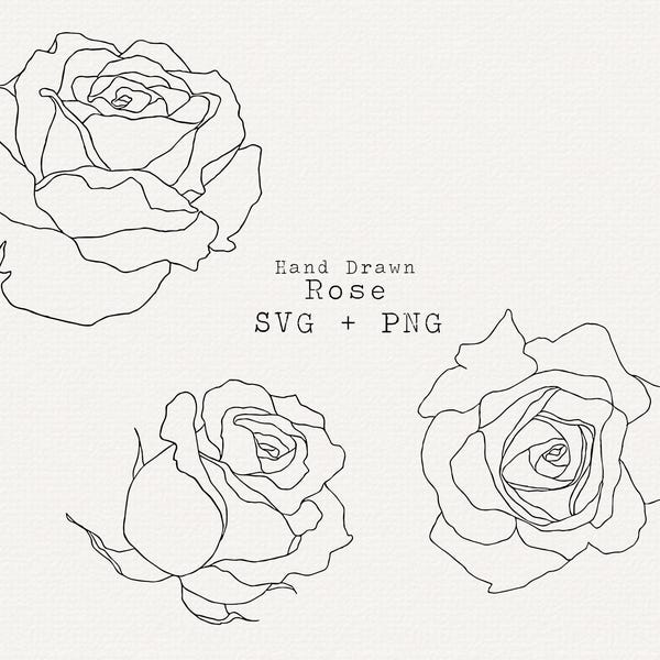 Rose Line Drawing - Etsy
