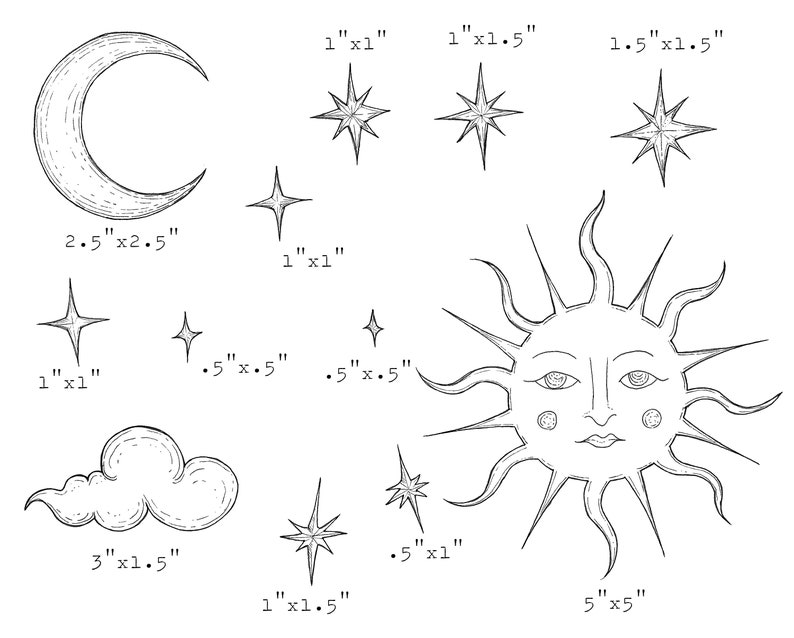 Hand Drawn Celestial Clip Art, Sun, Moon, Stars PNG (commercial Use) - Etsy