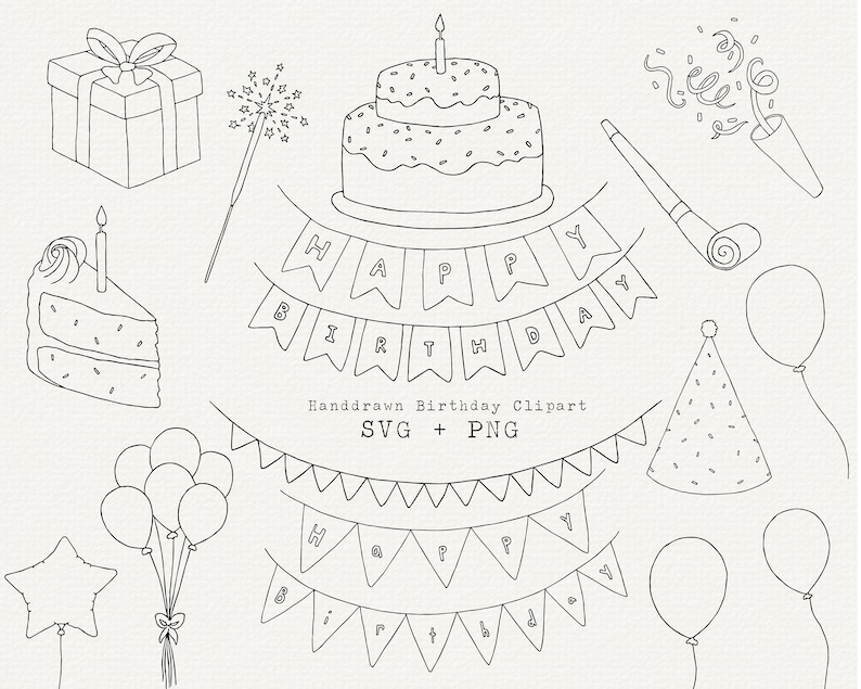Birthday SVG Bundle Birthday Party Clipart Cake Balloons | Etsy