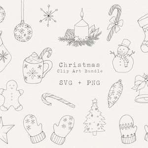 Christmas Line Art SVG Bundle Christmas Doodle Clip Art Hand | Etsy