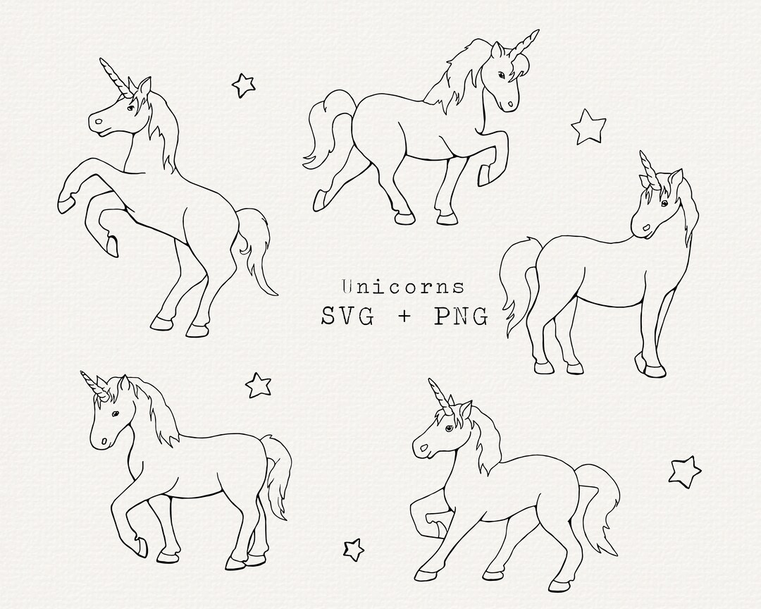 Unicorn SVG Bundle, Hand Drawn Unicorn Clipart, Unicorn PNG, Simple ...