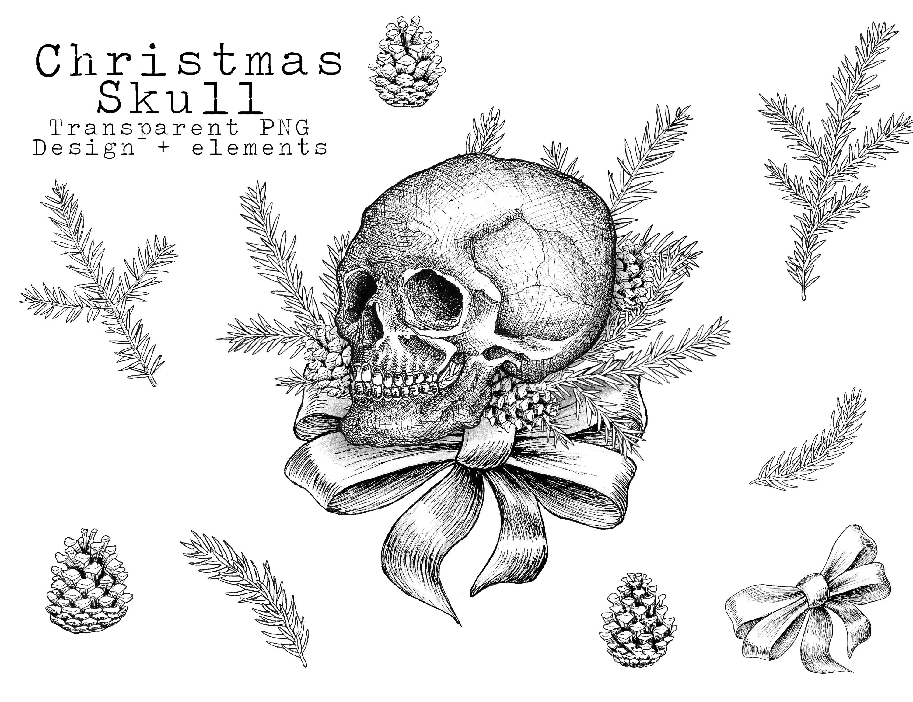 Christmas skull clipart skull vintage illustration holiday | Etsy
