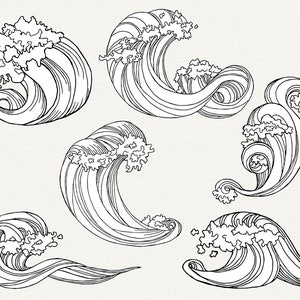 Wave SVG, Ocean Clipart, Wave Line Art Digital Download, Hand Drawn ...