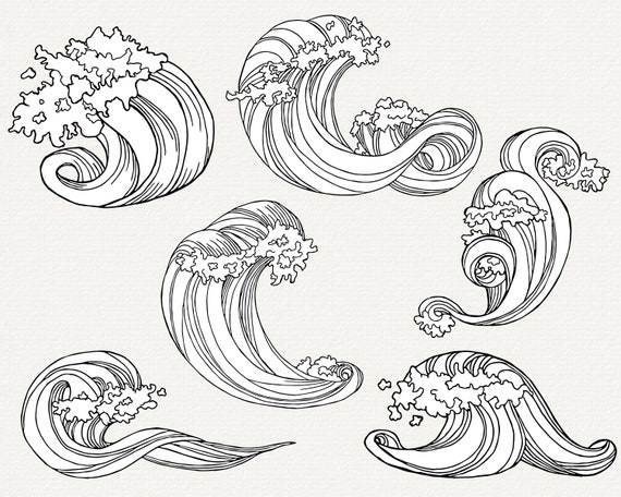 Dibujo Lineal De Olas Del Océano Icono Lineal De Tsunami. Tormenta De