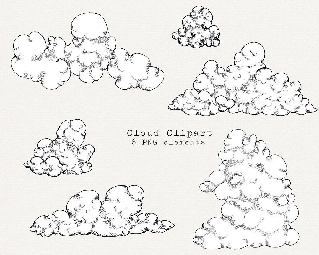 Cloud Clipart, Cloud PNG, Cloud Bundle, Hand Drawn Cloud Illustration ...