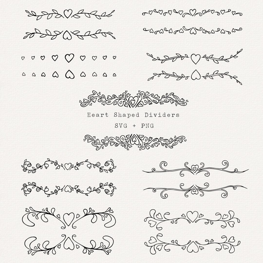 Heart Shaped Dividers SVG Bundle, Valentine Doodle Border, Hearts ...