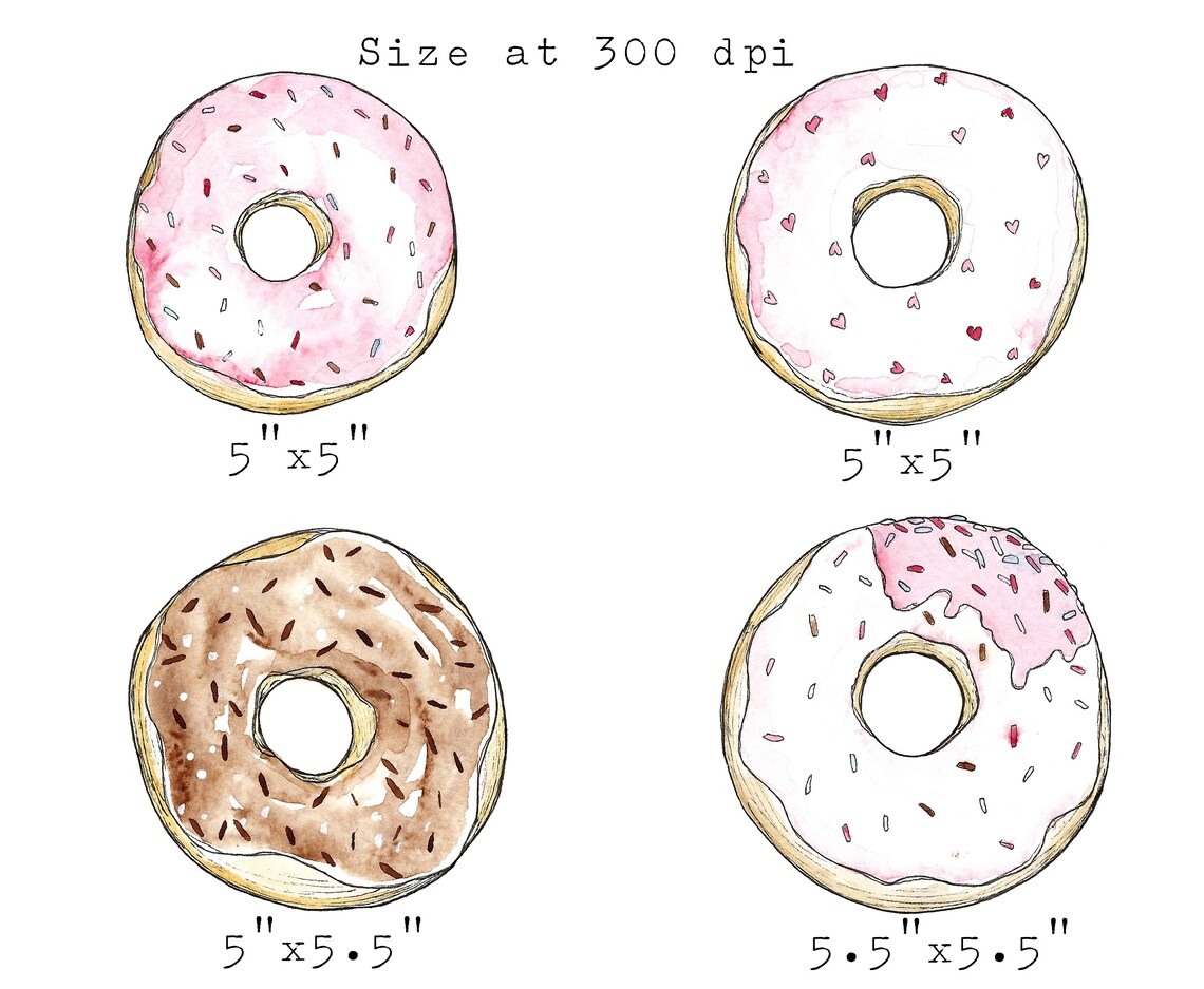 Watercolor Donuts Clipart Bakery Clipart Watercolor - Etsy