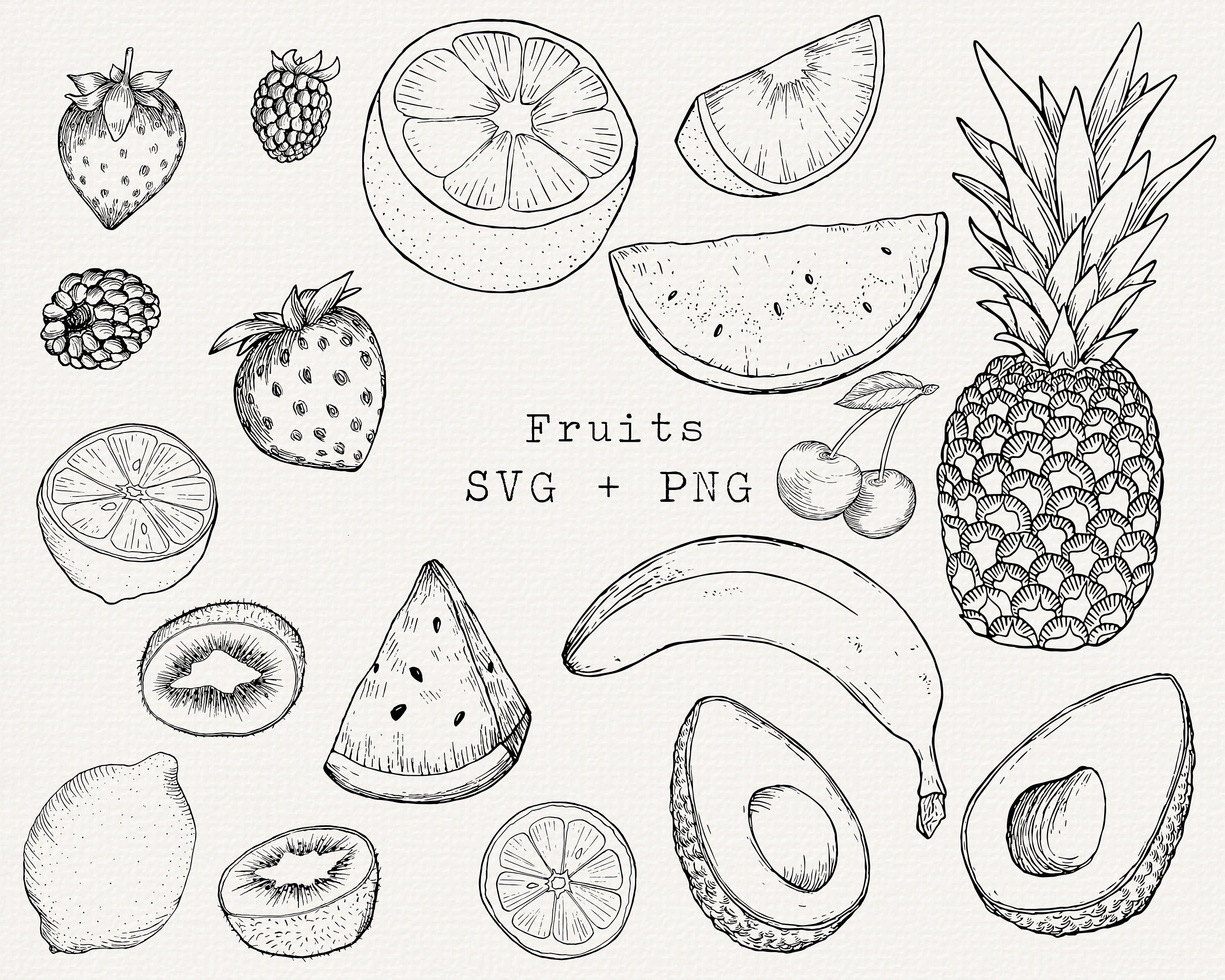 Fruit SVG Summer Fruit Clipart Banana Pineapple Kiwi | Etsy
