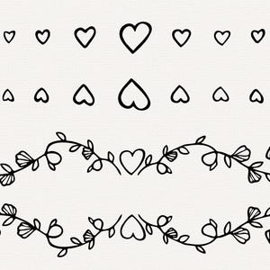 Heart Shaped Dividers SVG Bundle, Valentine Doodle Border, Hearts ...