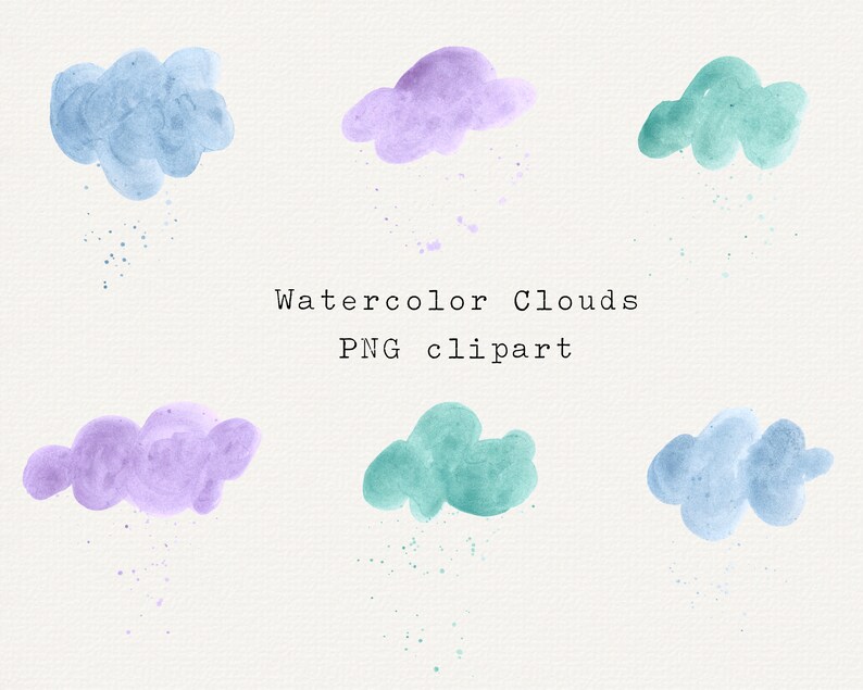 Cloud Clipart Watercolor Clouds Spring Rainclouds Colorful - Etsy