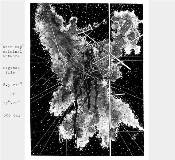 Abstract Space Drawing Printable Digital Download Black and | Etsy
