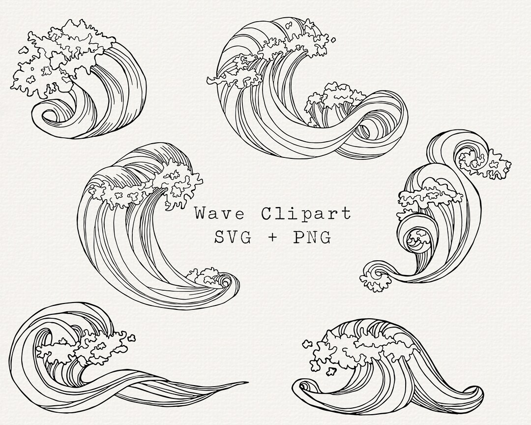 Wave SVG, Ocean Clipart, Wave Line Art Digital Download, Hand Drawn ...