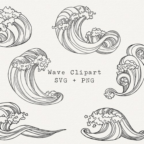 Wave SVG Ocean Clipart Wave Line Art Digital Download Hand - Etsy