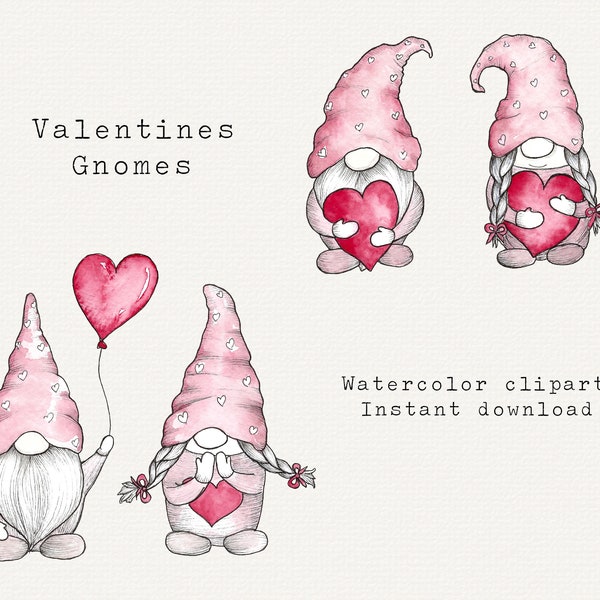 Valentine Gnome Watercolor - Etsy