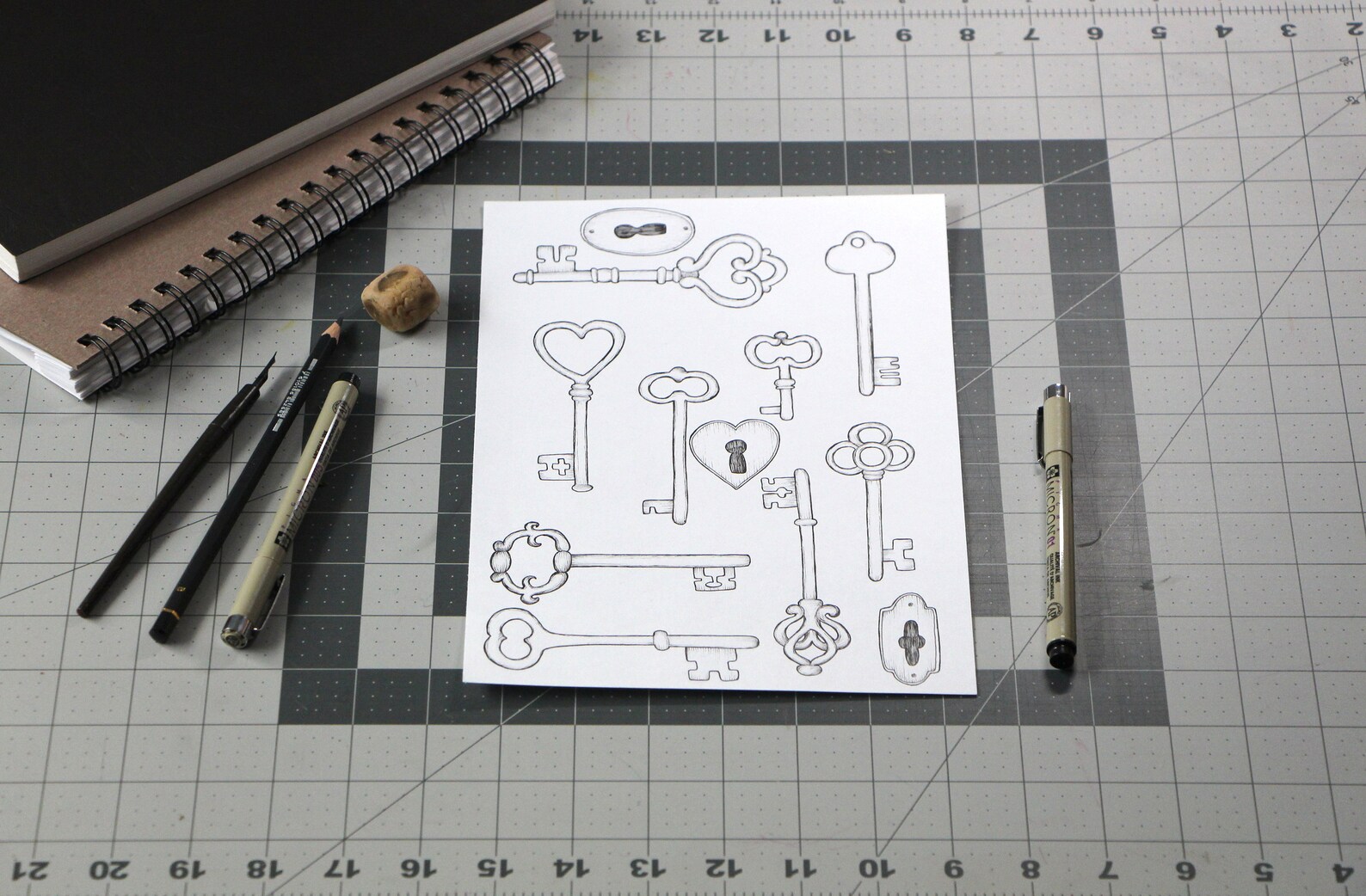 Vintage Key Clip Art Hand Drawn Keys Clipart Line Art Heart | Etsy