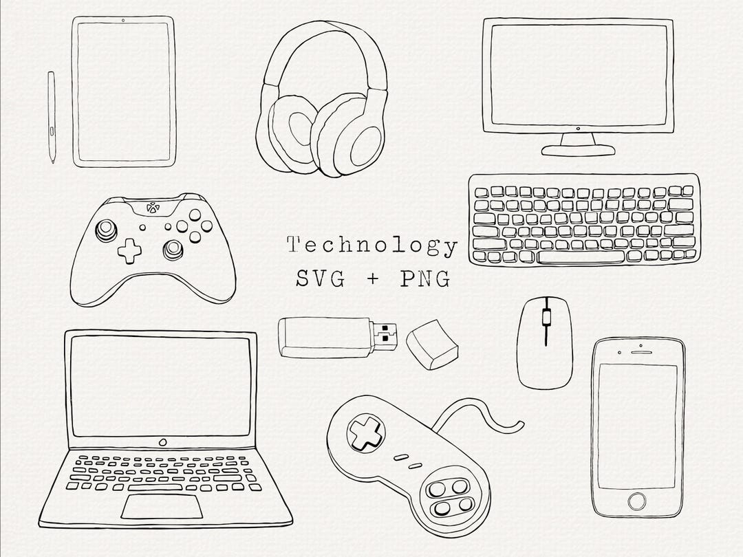 Technology SVG Bundle, Smart Phone, Laptop, Video Game, Simple Outline ...