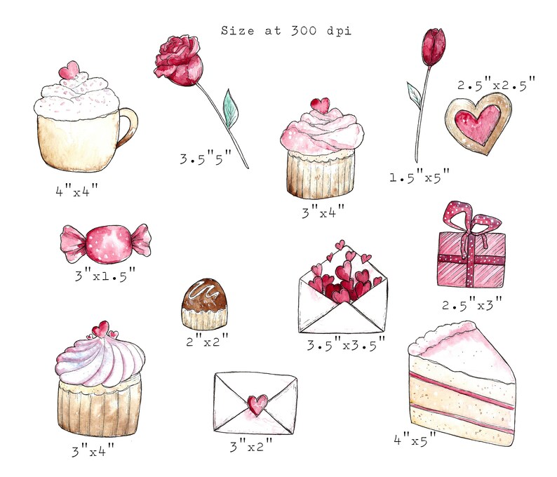 Valentines Day Treats Clipart, Watercolor Clip Art, Valentines Candy ...