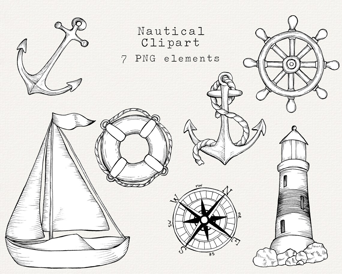 Nautical Clipart Anchor Line Art PNG Lighthouse Sea - Etsy