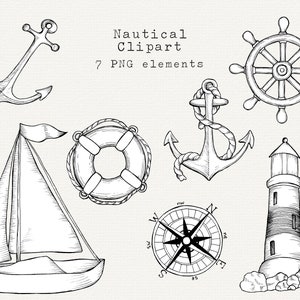 Nautical Clipart, Anchor Line Art PNG, Lighthouse, Sea Clipart, Ocean ...