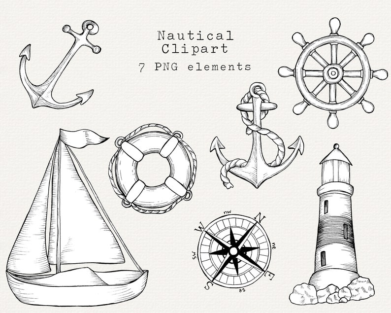 Nautical Clipart Anchor Line Art PNG Lighthouse Sea - Etsy
