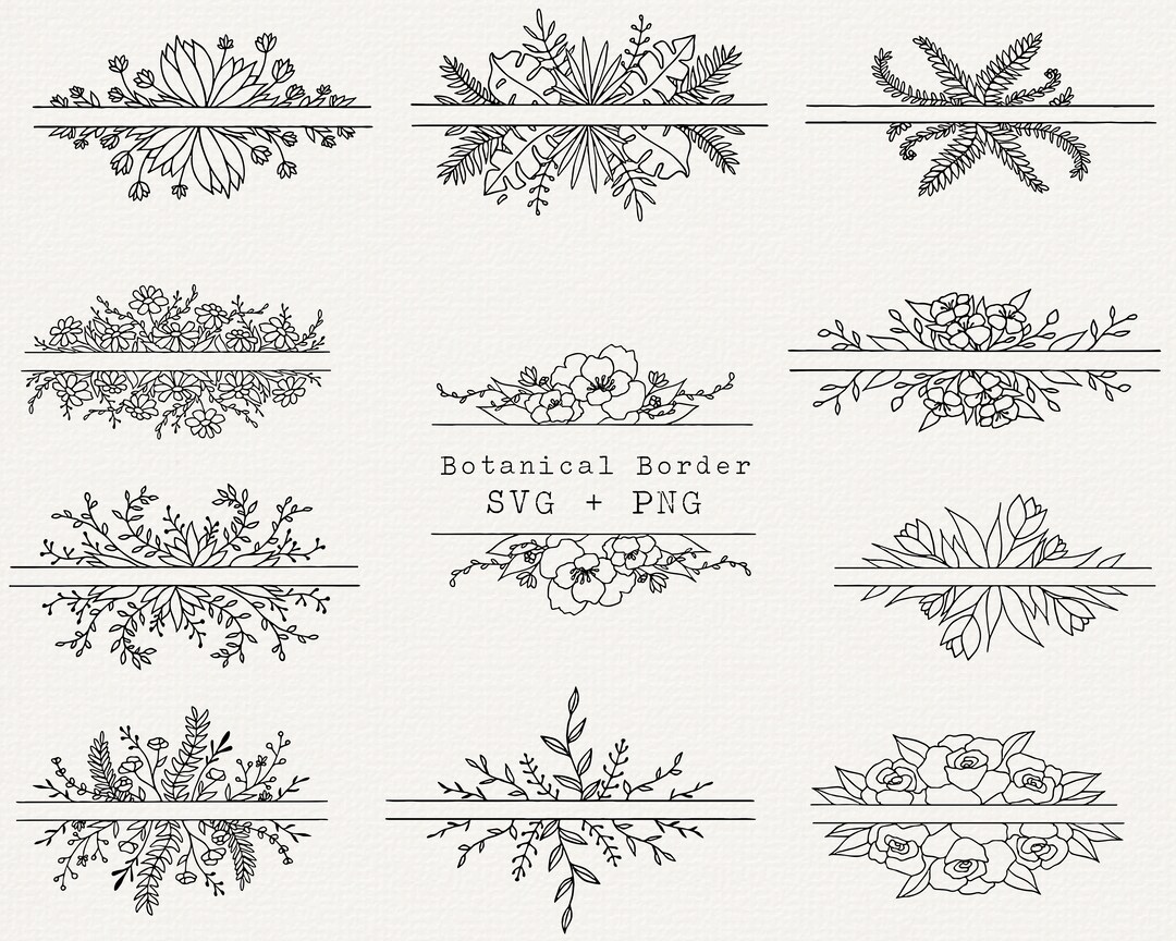 Botanical Border SVG Bundle, Split Floral Frame SVG, Decorative ...