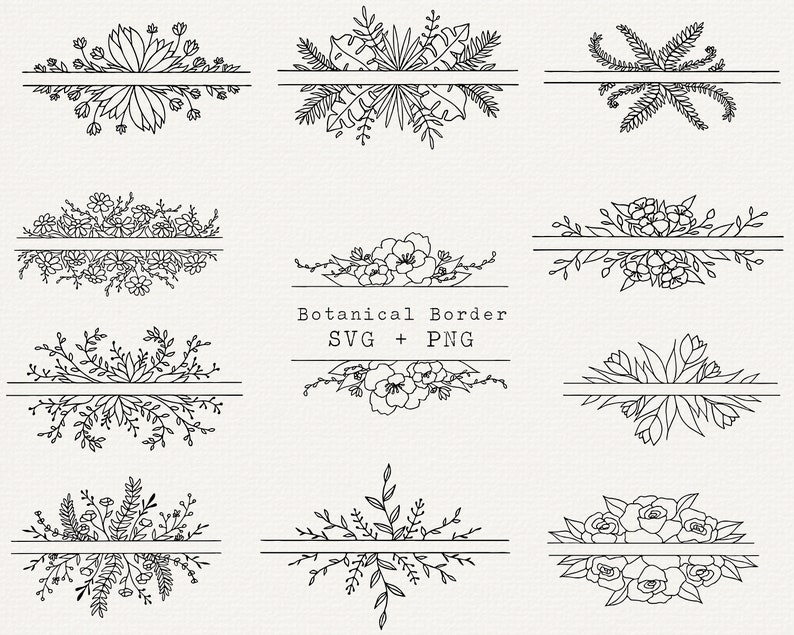 Botanical Border SVG Bundle Split Floral Frame SVG - Etsy