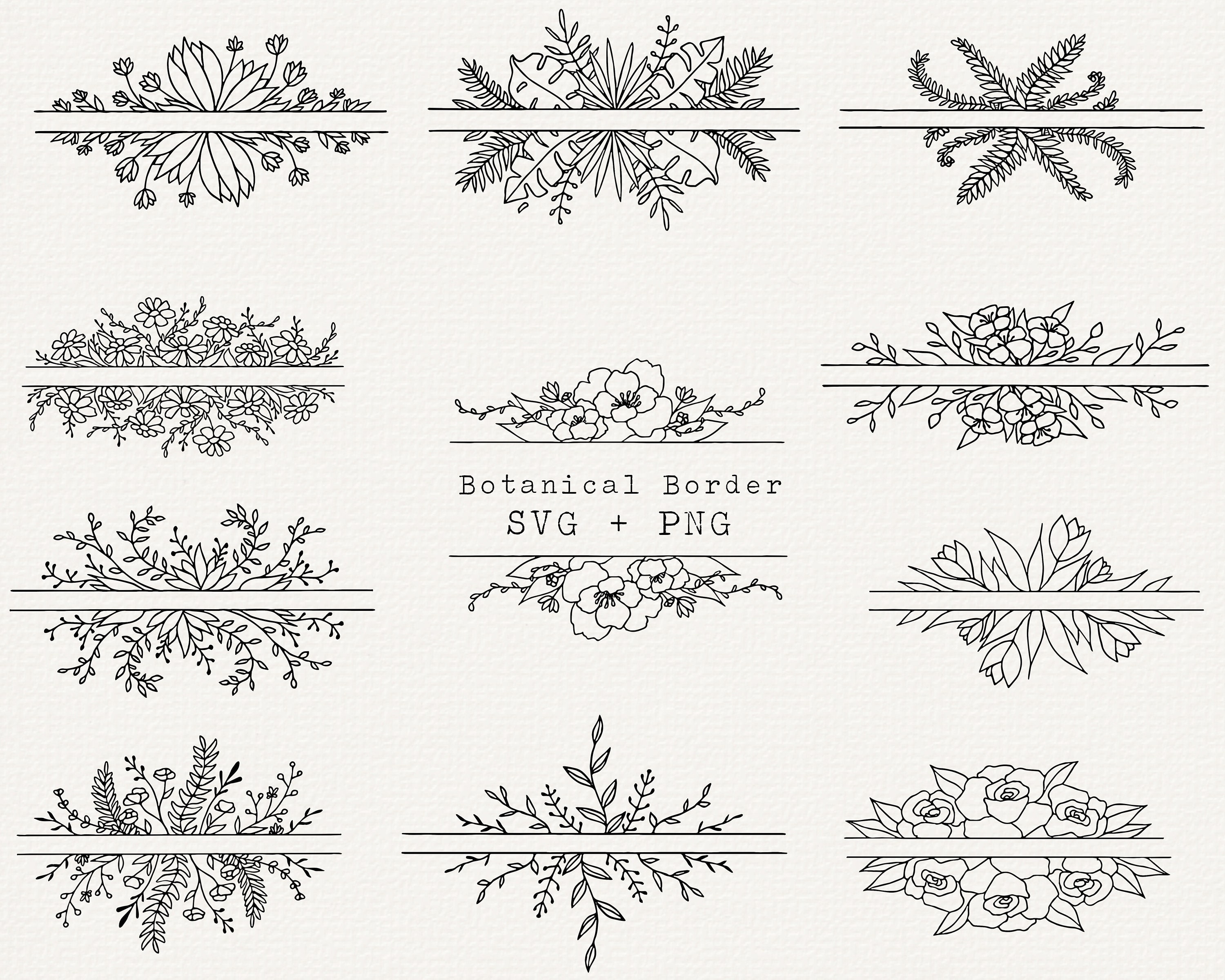 Botanical Border SVG Bundle Split Floral Frame SVG - Etsy