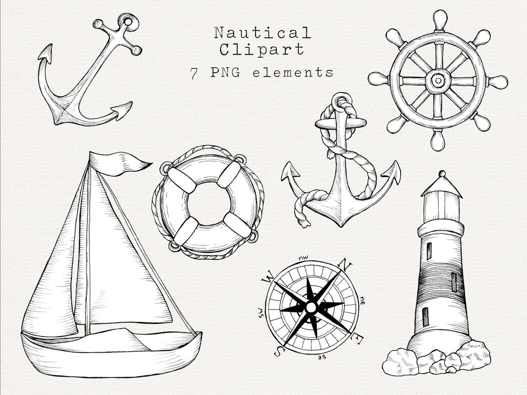 Nautical Clipart, Anchor Line Art PNG, Lighthouse, Sea Clipart, Ocean ...