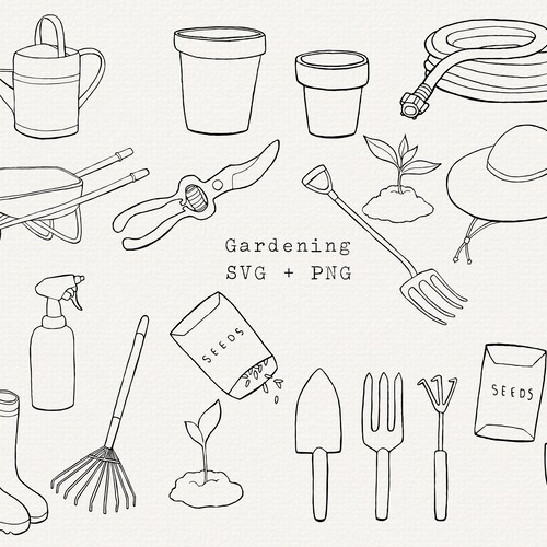 Gardening SVG Bundle Gardening Tools Clipart Hand Drawn SVG - Etsy
